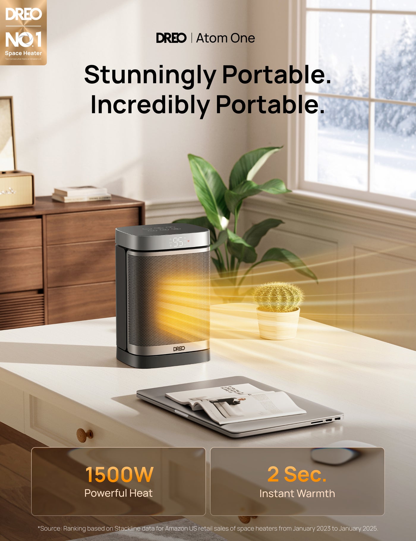 DREO Portable Heater Atom One Table Top Silver, Tip-over Protection, 2s ...
