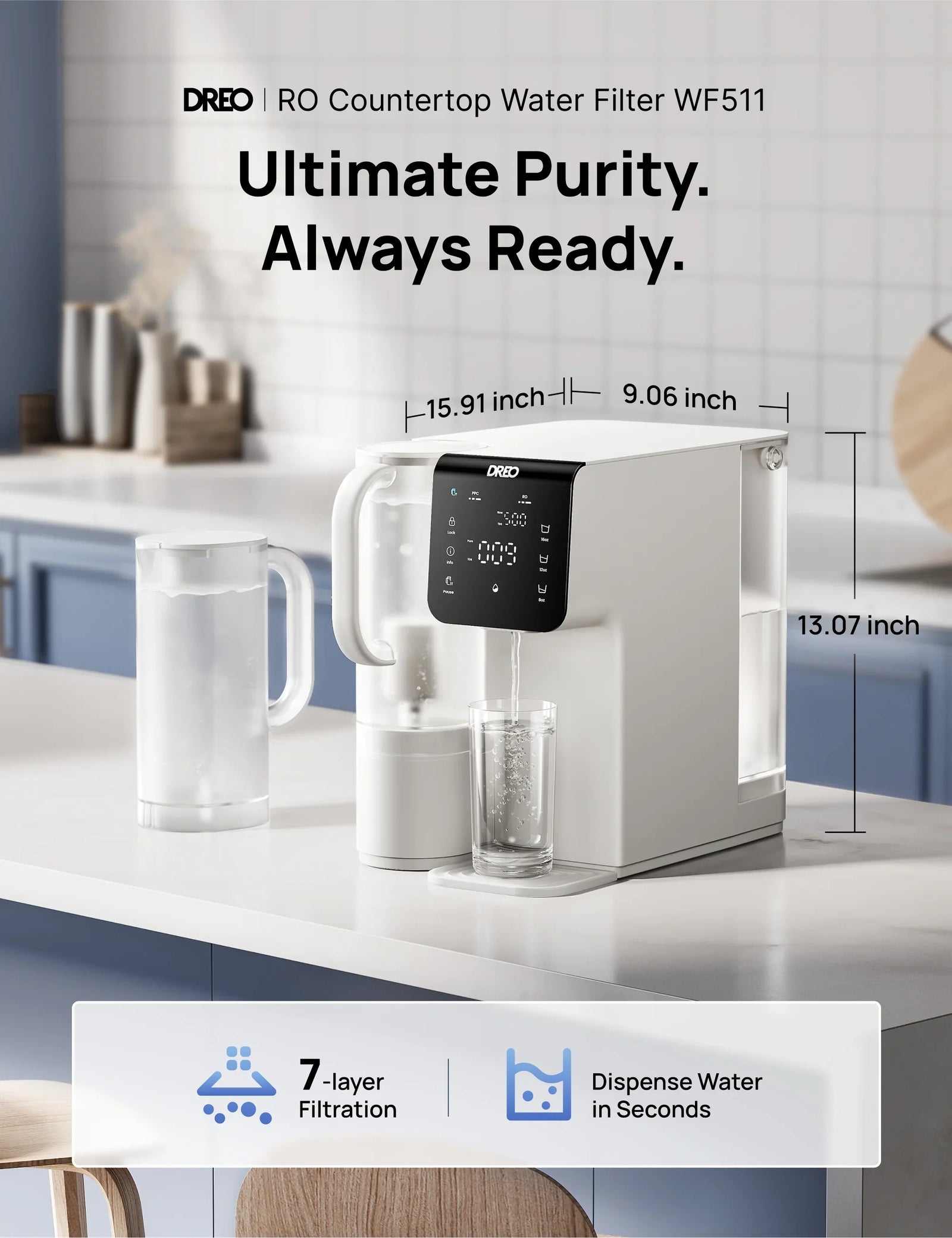 Reverse Osmosis System Water Filter, 7-Layer RO Filtration System