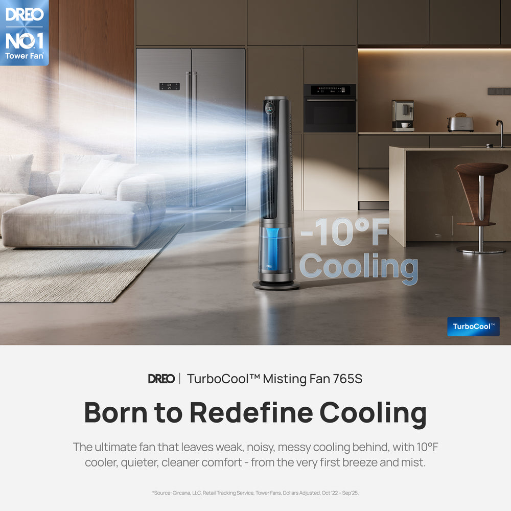 DREO TurboCool™ 765S Misting Fan | 34 ft/s Airflow & 6L Tank