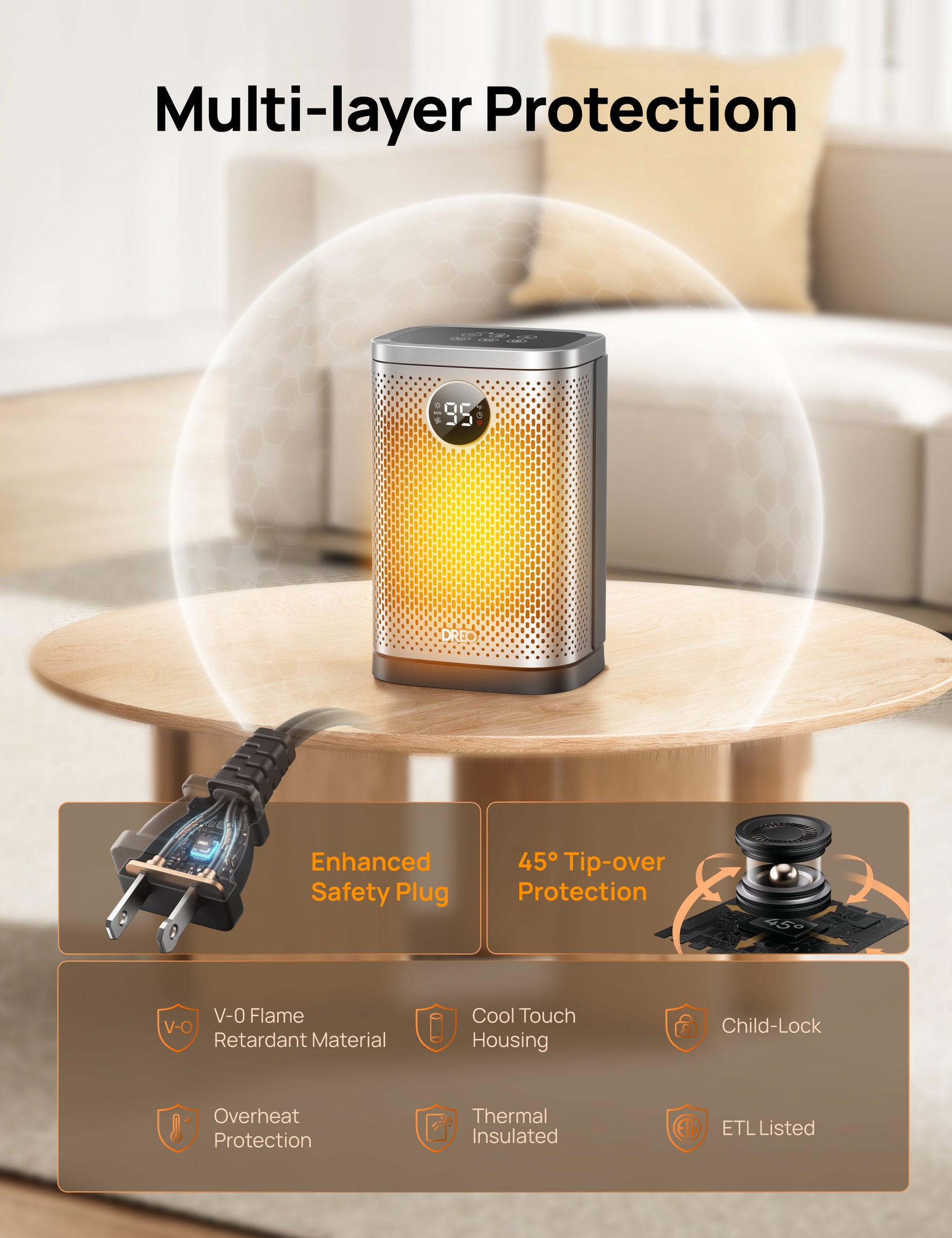 DREO 1500W Atom Core Portable Oscillating Ceramic Space Heater for Home ...