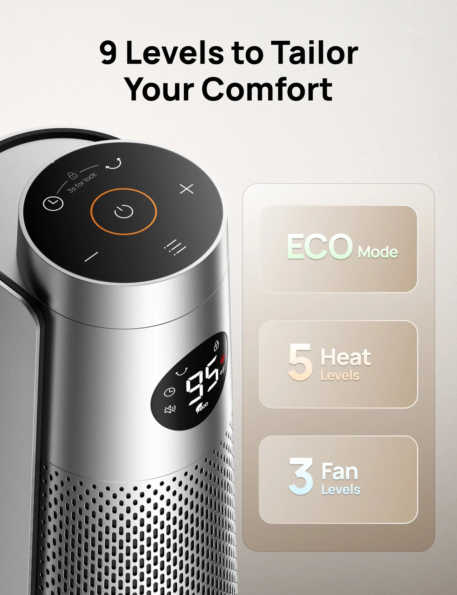 DREO Tower Heater 718 Silver, 300 sq.ft. Large Heating Coverage, 120 ...