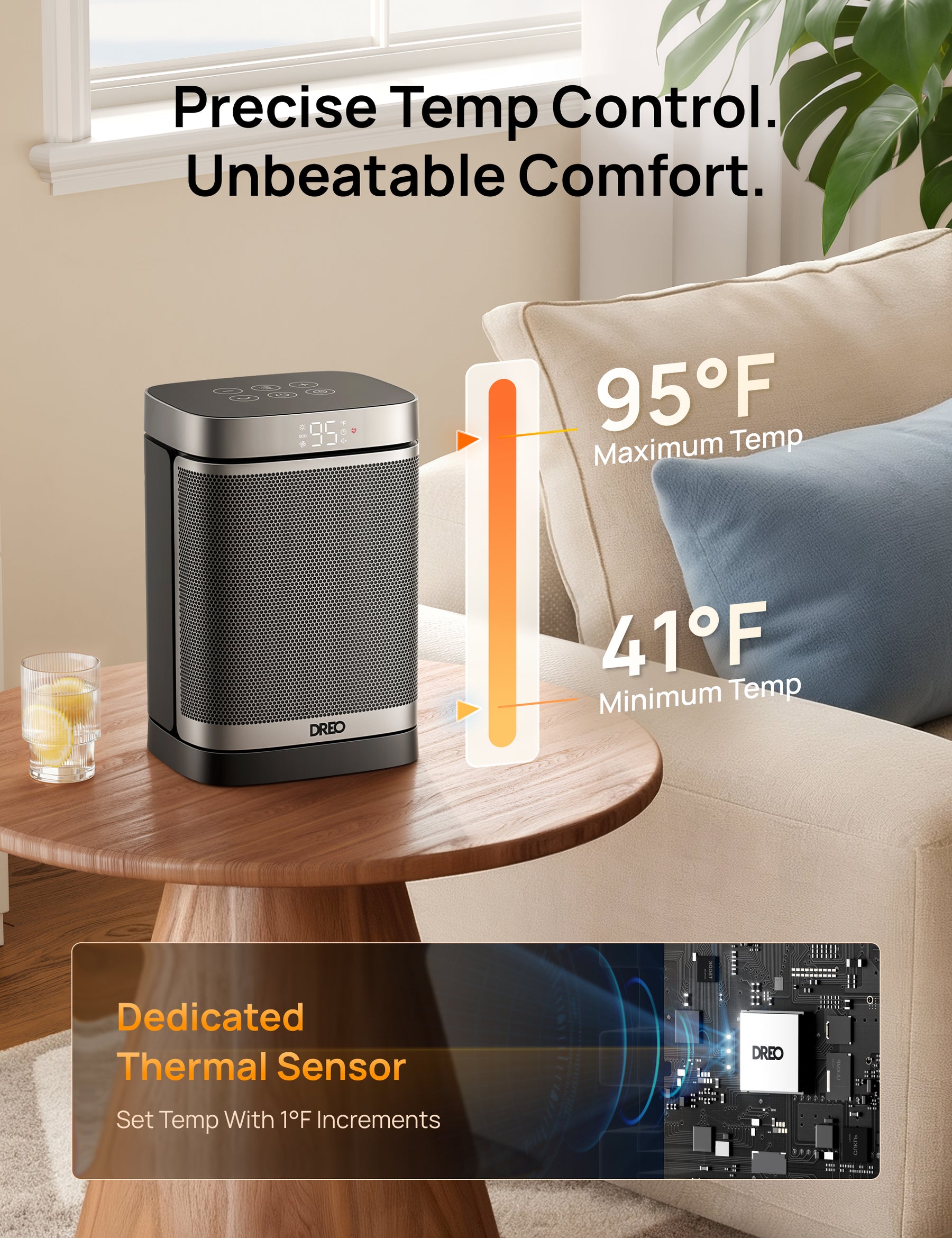 DREO Portable Heater Atom One Table Top Silver, Tip-over Protection, 2s ...