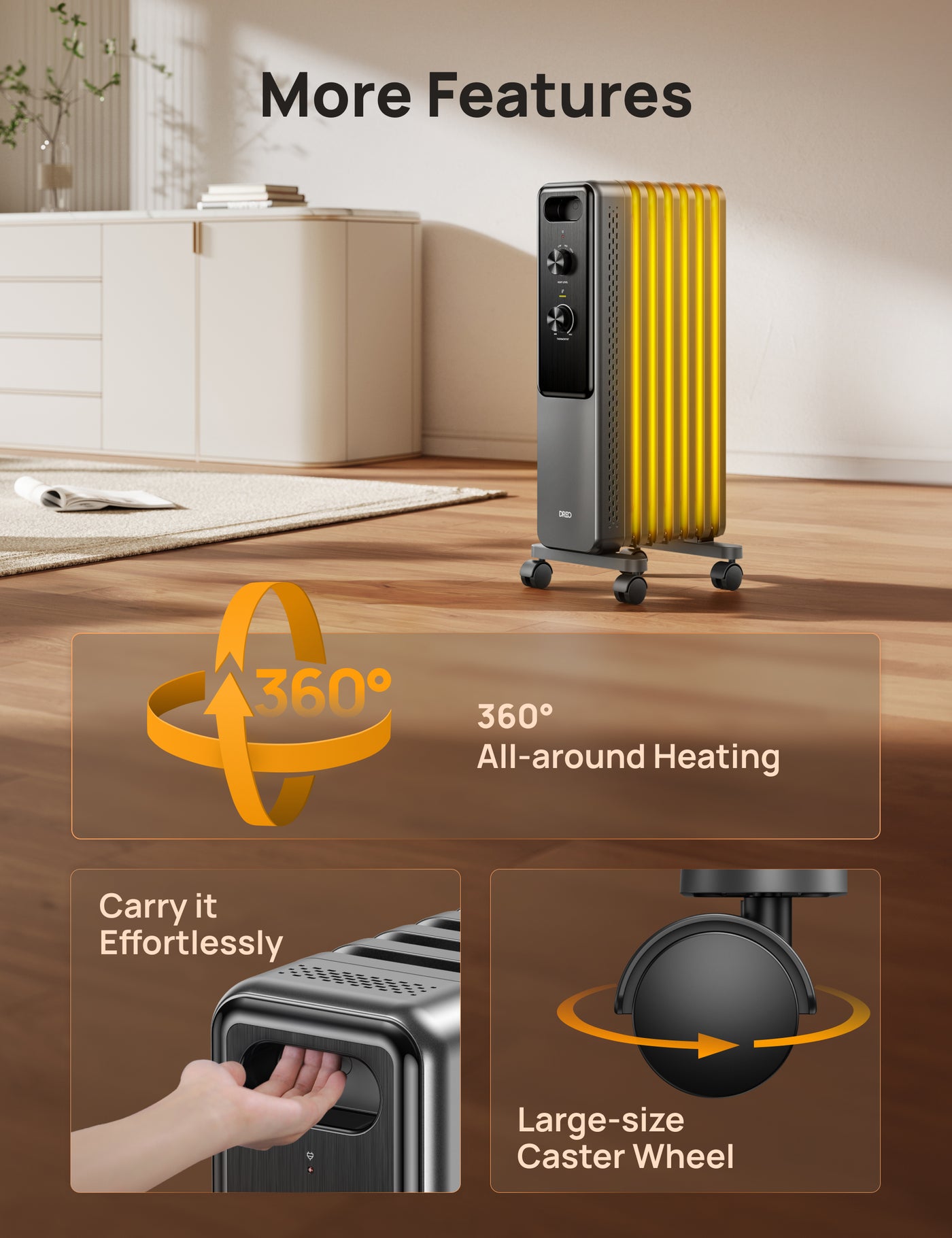 DREO Radiator Heater 153 Gray, Energy-saving, 250 sq.ft. Large Heating ...